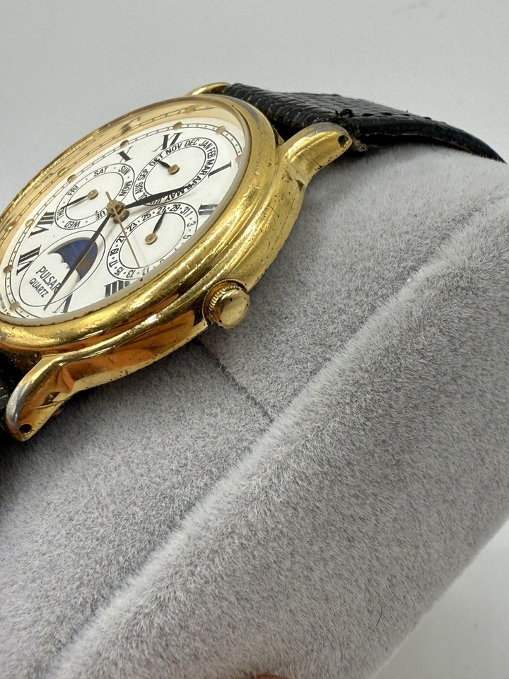 Pulsar V33F-7020 Triple Calendar Moon Phase Dress Watch Mens by Seiko ...