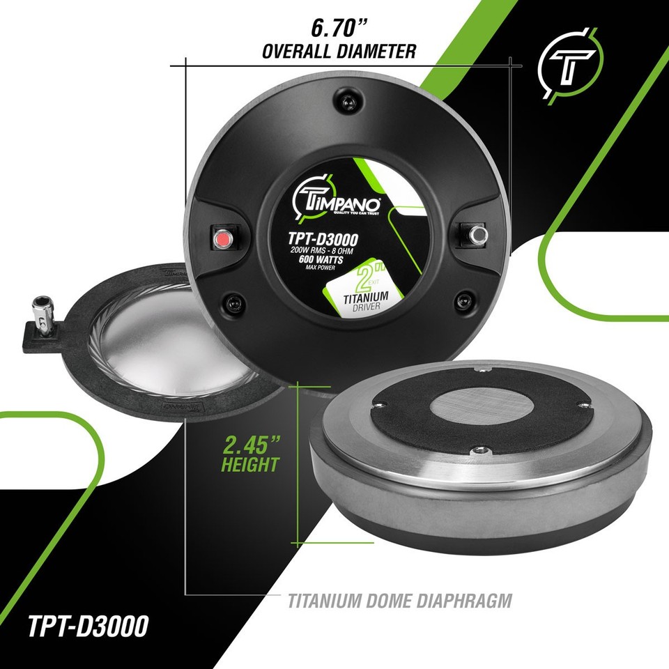 (2) TIMPANO 1200 Watts 2" EXIT TITANIUM COMPRESSION HORN DRIVER TPT ...
