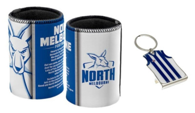 AFL NORTH MELBOURNE CAN COOLER STUBBY HOLDER & GUERNSEY BOTTLE OPENER ...