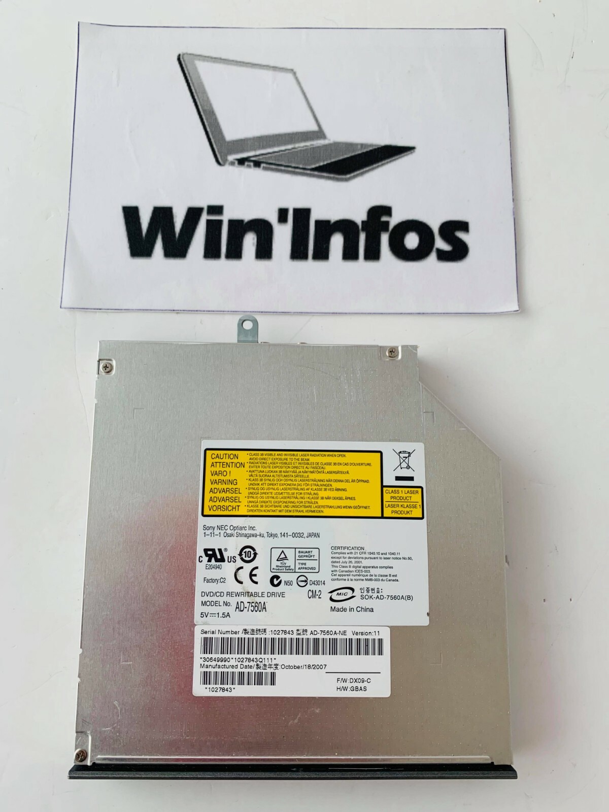 Lecteur Graveur DVD R/W SATA DVR AD-7560A Packard Bell ARES GP (APE00 ...