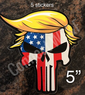 (5) 2024 Donald Trump Hair Skull Punisher Large 5” Die Cut Bumper ...