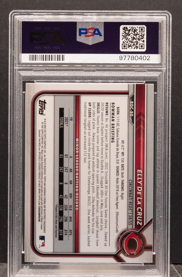 97780402 ELLY DE LA CRUZ 2022 Bowman Chrome Sapphire BDC80 RC Rookie ...