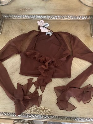Women’s OH POLLY Brown Ruffle Trim Crop Top 2 | eBay