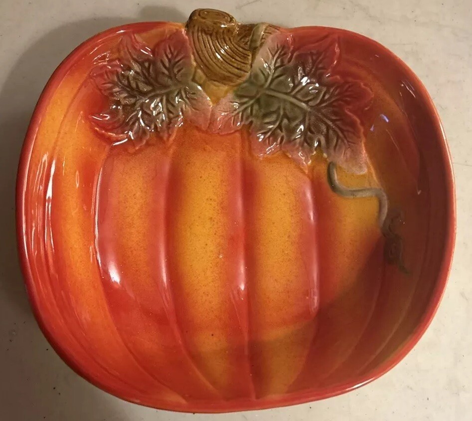 Decorative Ceramic Fall Harvest/Thanksgiving Shallow Pumpkin Serving Bowl 9.5"W | eBay
