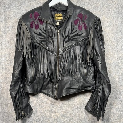 Vintage Highway One Genuine Leather Jacket Womens Size XL Fringe Biker ...