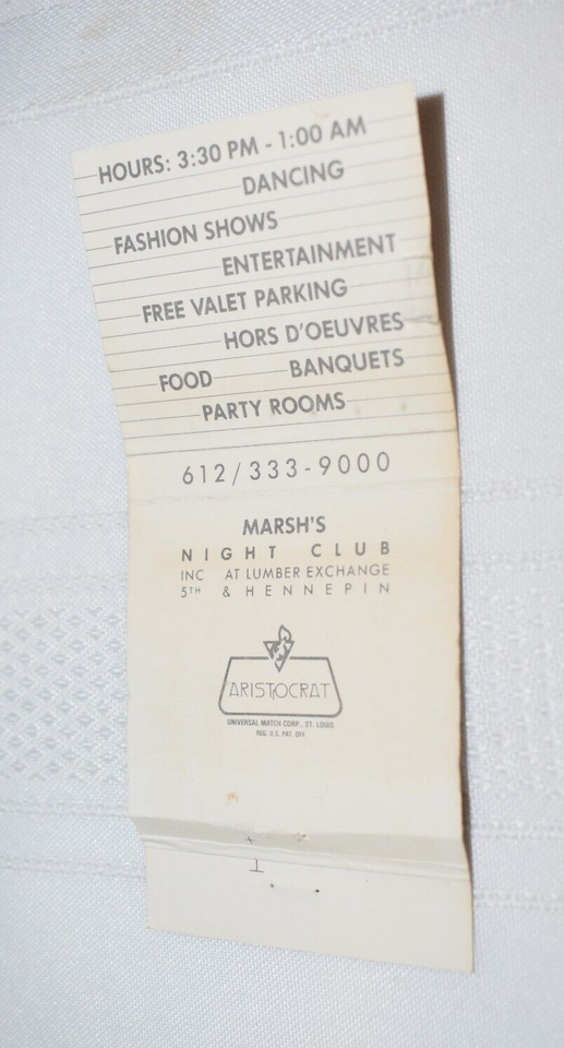 Marsh's Night Club 30 Rear Strike Matchbook Cover | eBay