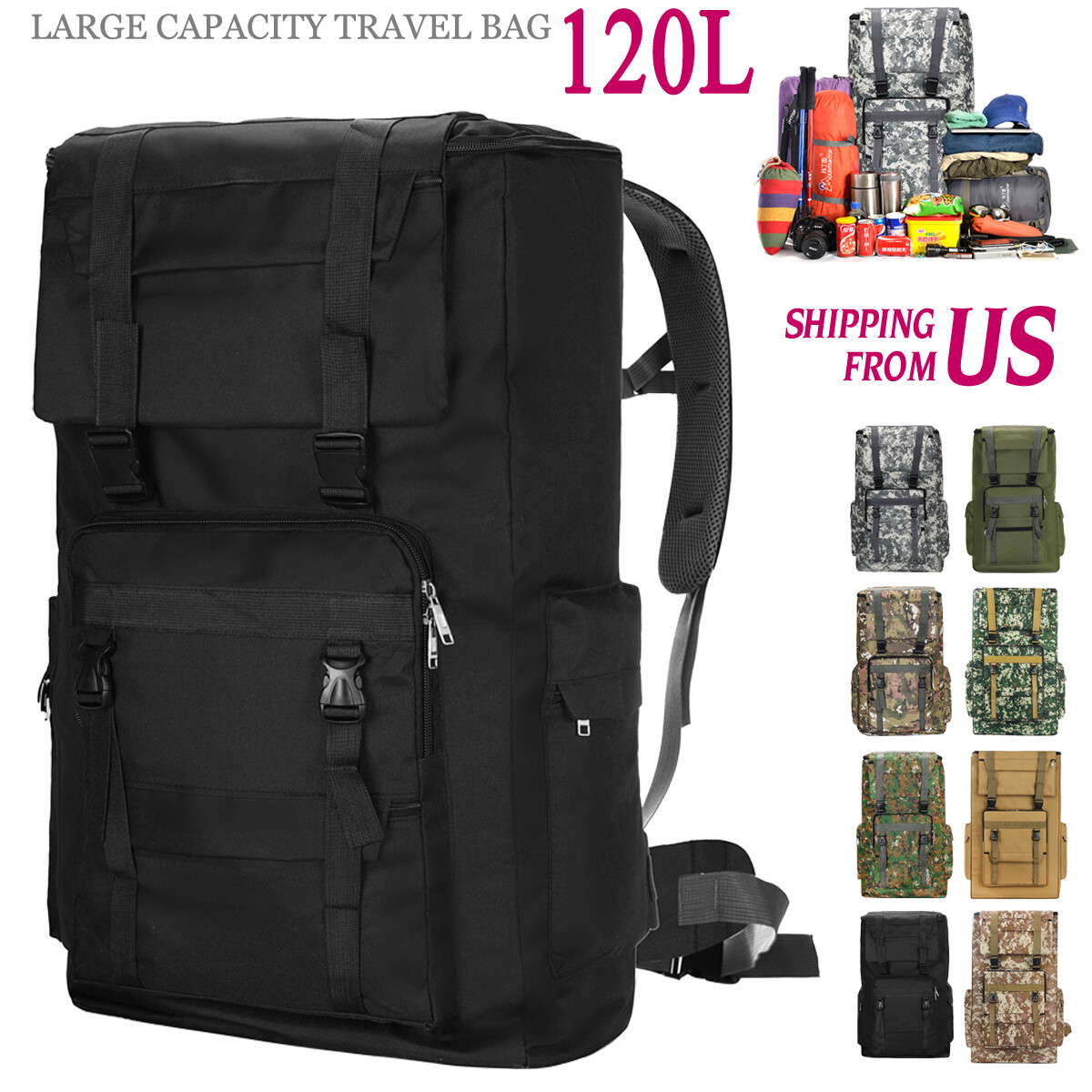 120L Extra Large Outdoor Military Tactical Backpack Rucksack Camping ...