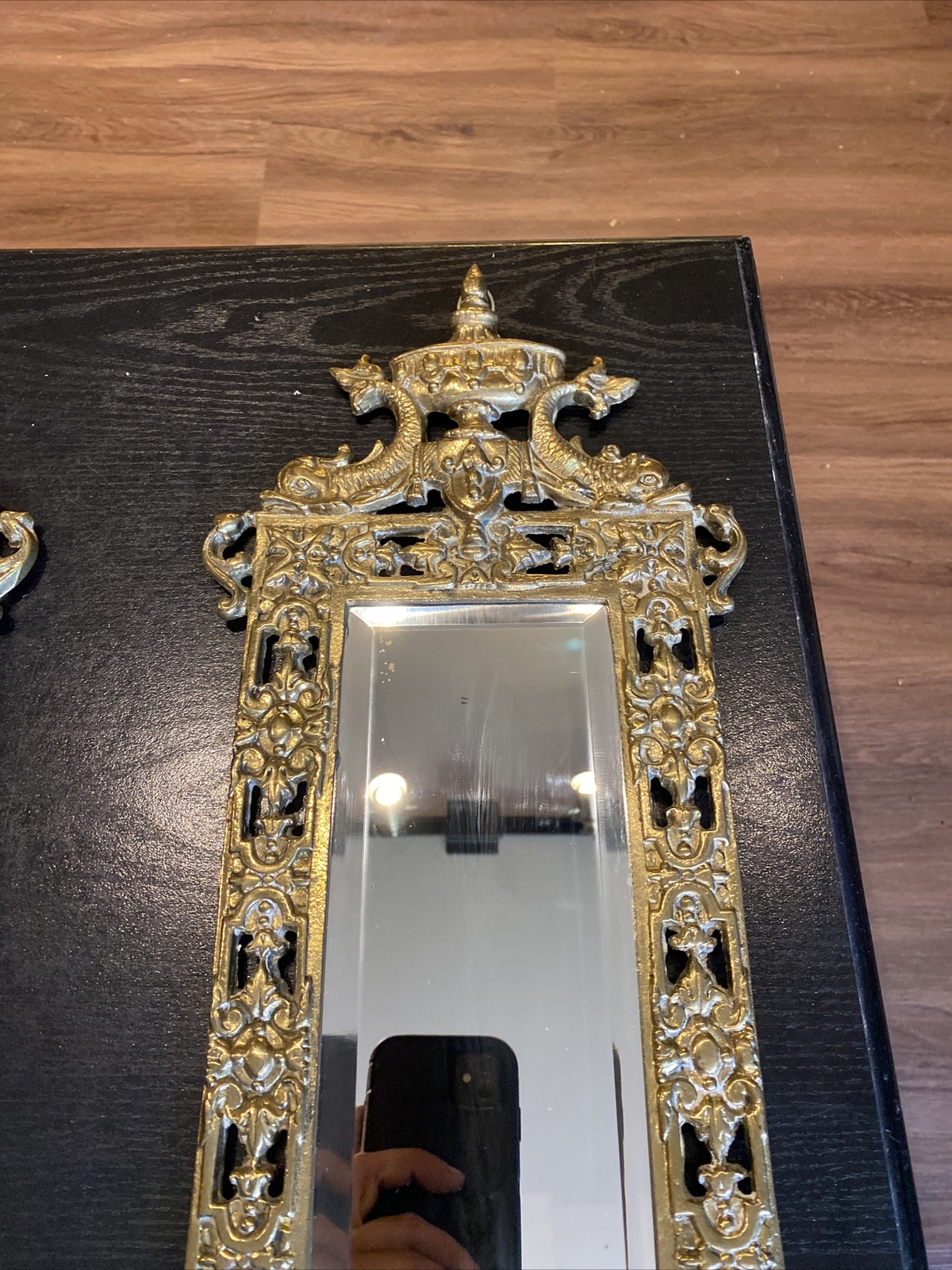 2 Vintage Brass Victorian Style Candlestick Wall Scone Mirrors, Serpent ...