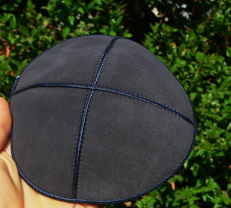 Stylish Blue Leather Suede Kippah Yarmulka Jewish Kippa Flat Yamaka ...