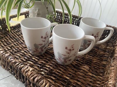 CORELLE Coffee Tea Cups Mugs White maroon, Gray Lot-3 | eBay