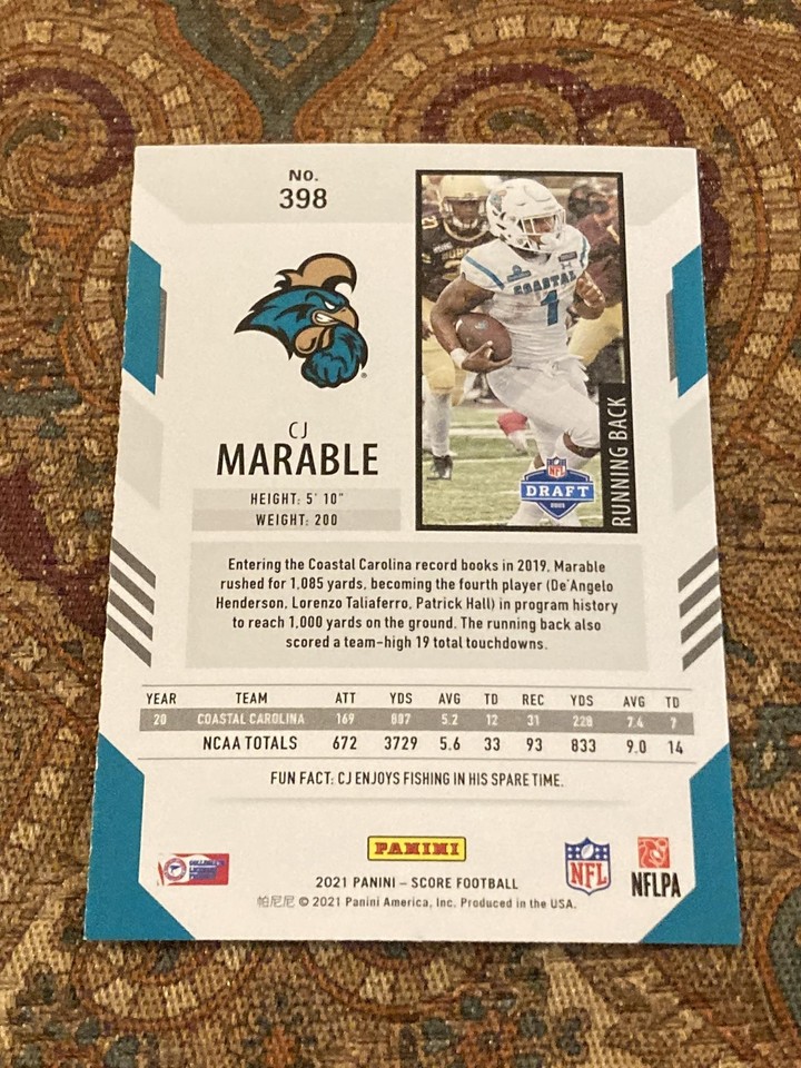 2021 Score #398 CJ Marable | eBay