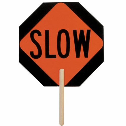 Set of 2 Non-Reflective Stop Slow Signs 18 inch Handheld - 9 inch ...
