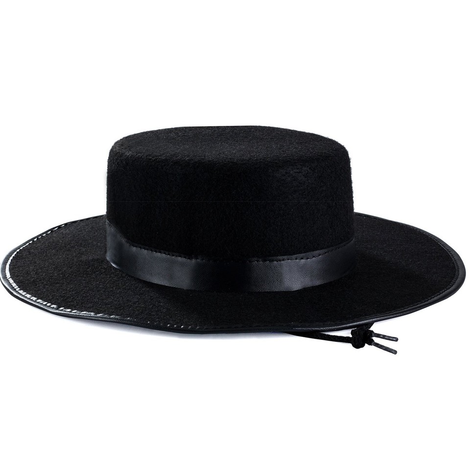 Spanish Hat - Gaucho Hat, Amish Hat, Black Fedora Flat Top - Costume ...