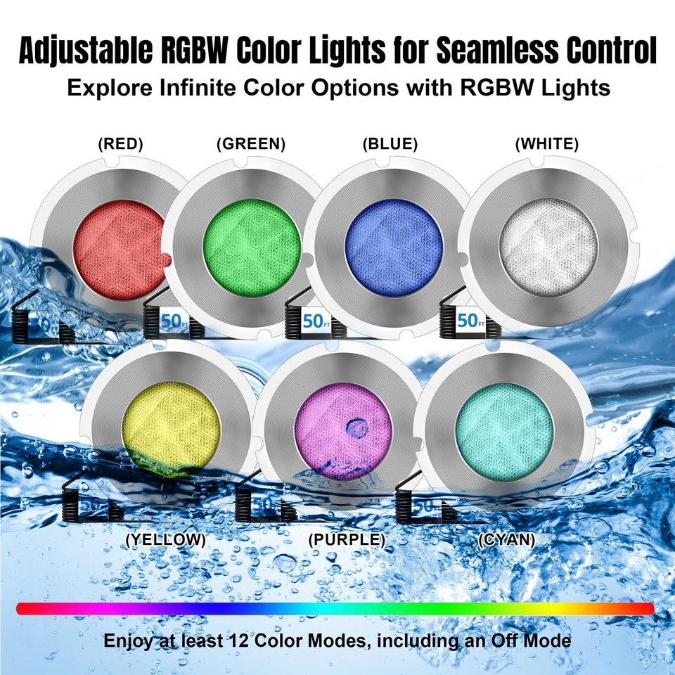Foxlux Pool Light , 1.5 In LED RGBW, AC12V ,15W, 50ft Cord, Remote ...