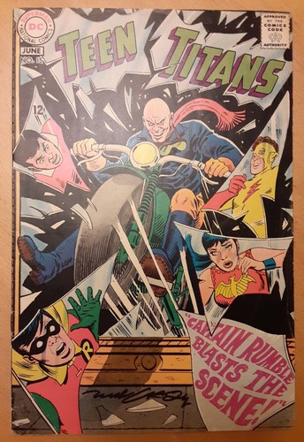 TEEN TITANS #15 VG- Signed Nick Cardy "Captain Rumble Blasts The Scene ...