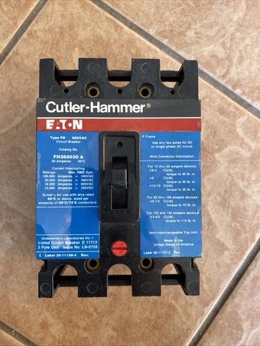 Cutler Hammer F Frame Type FH 600 VAC FH360030 A | eBay