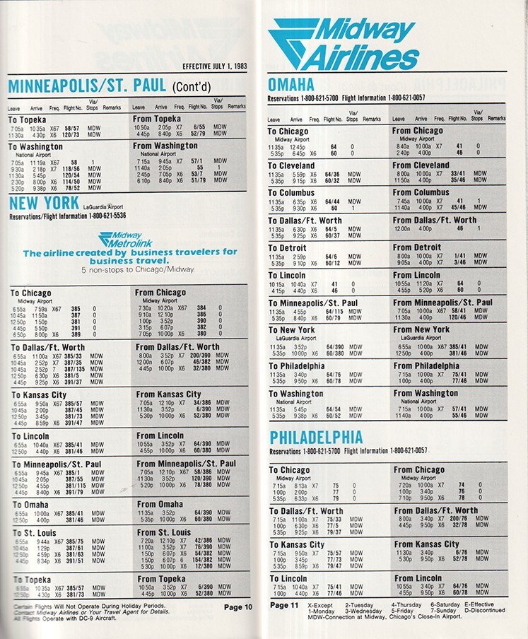 Midway Airlines timetable 1983/07/01 | eBay