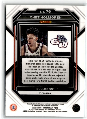 2023-24 Panini Prizm Draft Picks Green Chet Holmgren #76 Gonzaga ...