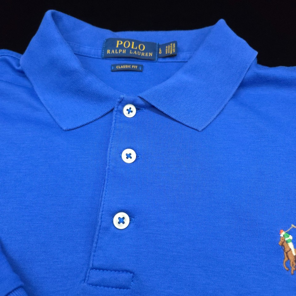 POLO RALPH LAUREN SHIRT -L- ROYAL BLUE PIMA SOFT INTERLOCK -REAL PONY ...