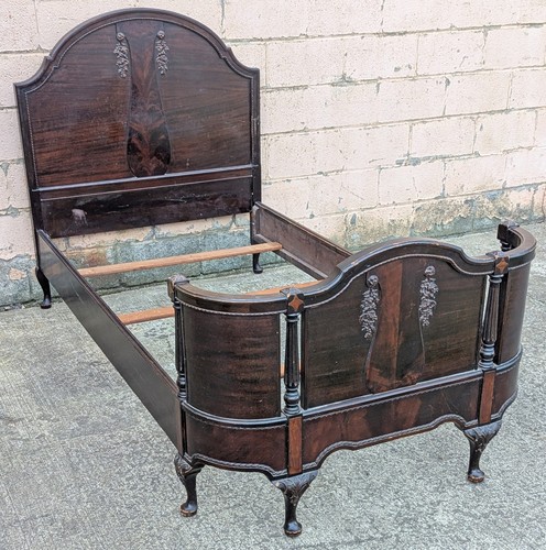 Antique Victorian SOLID Wooden Twin Curved Bowed Bed Frame Head Foot ...