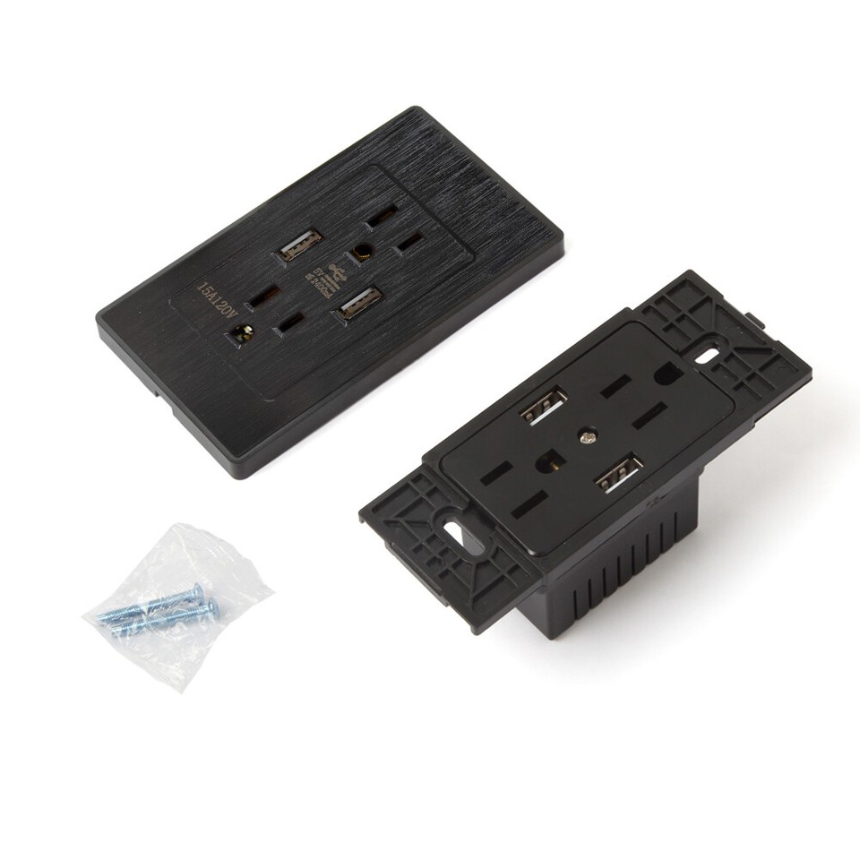 Dual Wall Outlet with USB Ports Charger AC Power Receptacle Plate Panel ...