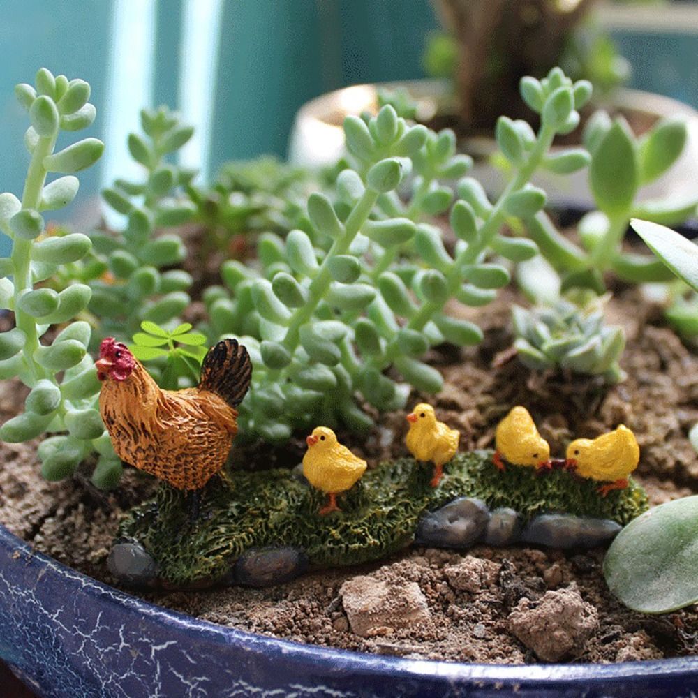 Chicken Family Figurines Micro Landscape Hen Chick Models Farm Poultry ...