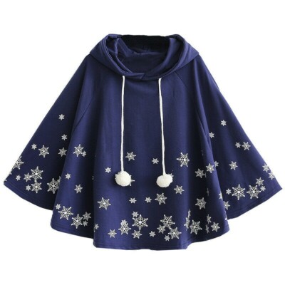 Lady Girl Cute Cloak Snowflake Hoodie Coat Loose Tops Poncho Kawaii ...