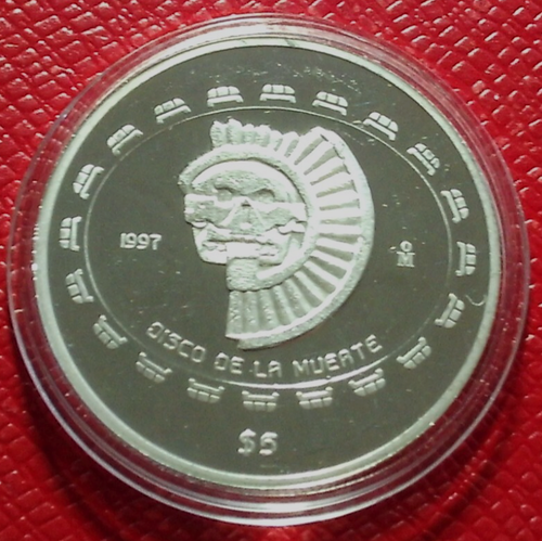 1997 Mexico Pre Columbian DISCO DE LA MUERTE 1 oz.999 Silver Proof 5 ...