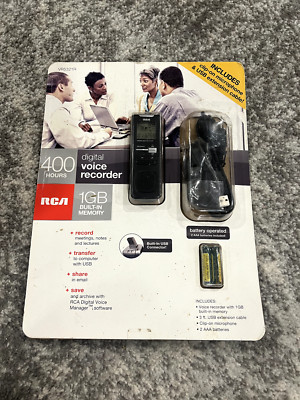 NEW RCA 1GB Digital Voice Recorder with Clip-on Mic USB Cable VR5321R ...