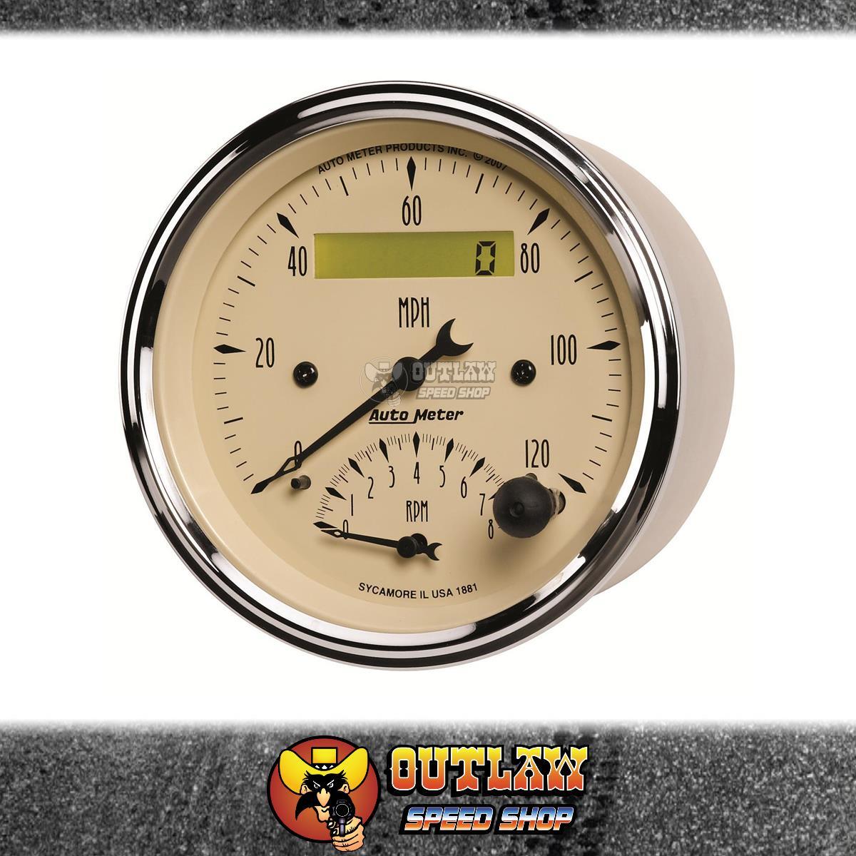 AutoMeter AU1881 Antique Beige 3-3/8" ELEC 120mph Speedo 8000 RPM Tacho ...