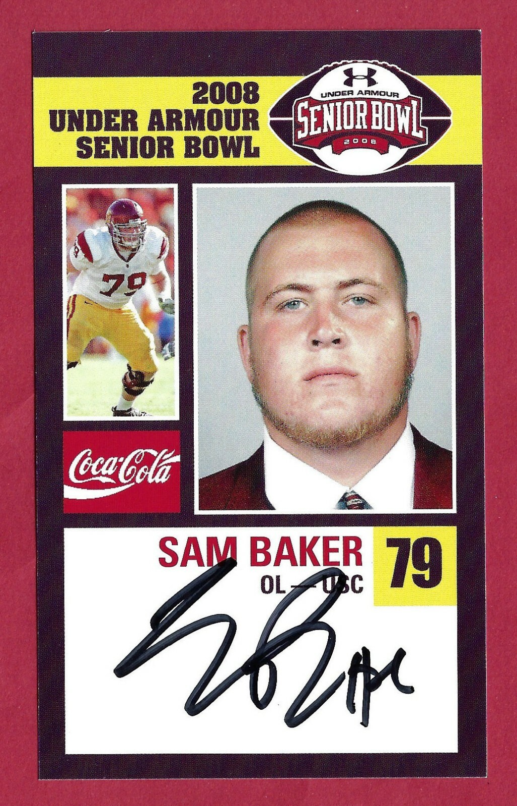 SAM BAKER 2008 SENIOR BOWL USC TROJANS SIGNED ROOKIE CARD ATLANTA ...