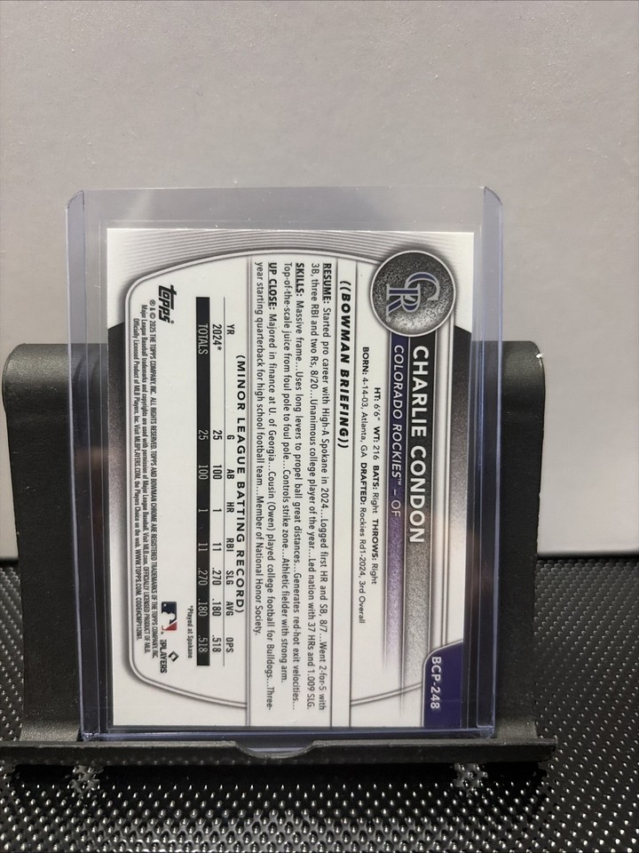 Charlie Condon 2025 Bowman Chrome Prospects #BCP-248 Laser Refractor SP ...