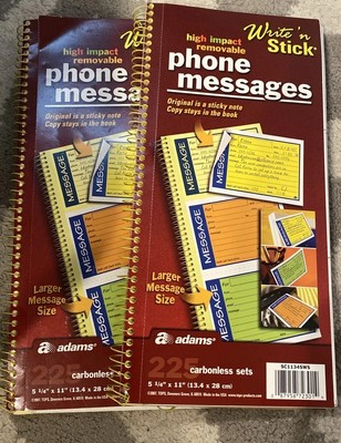 Adams phone messages book, Write 'N Stick, 2 part Carbonless Set 2 ...