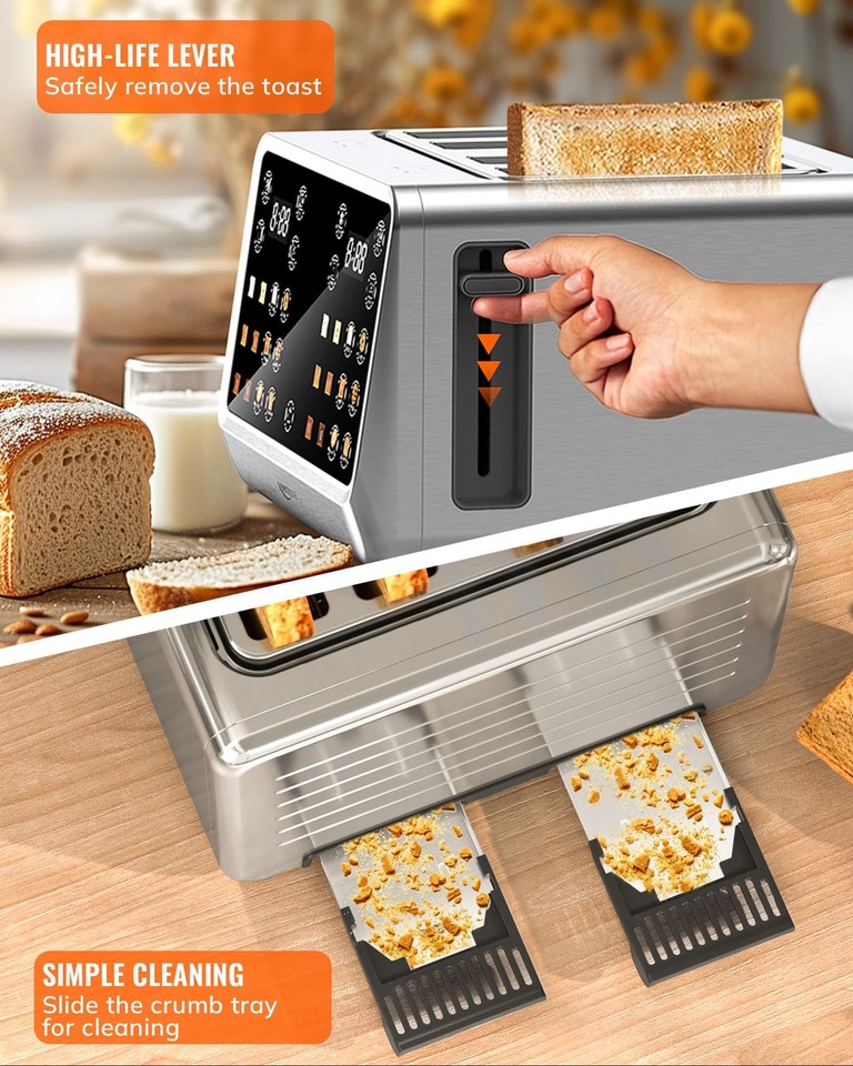 Toaster 4 Slice, Digital Smart Toaster with TouchScreen, Dual Control ...