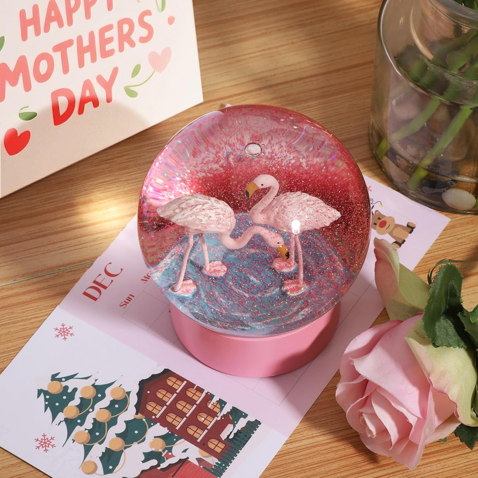 Pink Flamingo Snow Globes for Girls, 100MM Christmas Snow Globe for ...