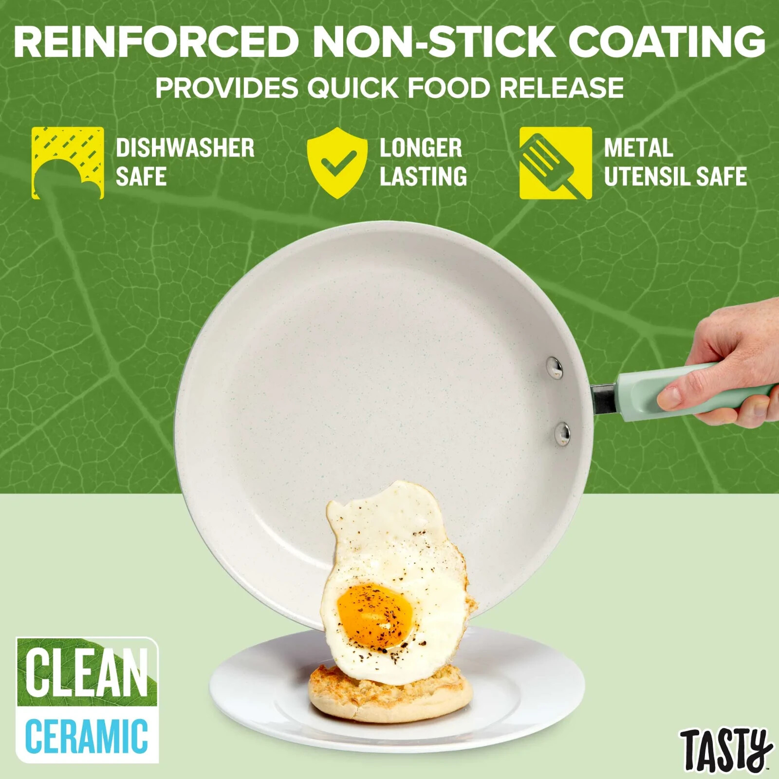 Tasty Clean Ceramic 16 Piece Non-Stick Aluminum Cookware Set, Sage ...