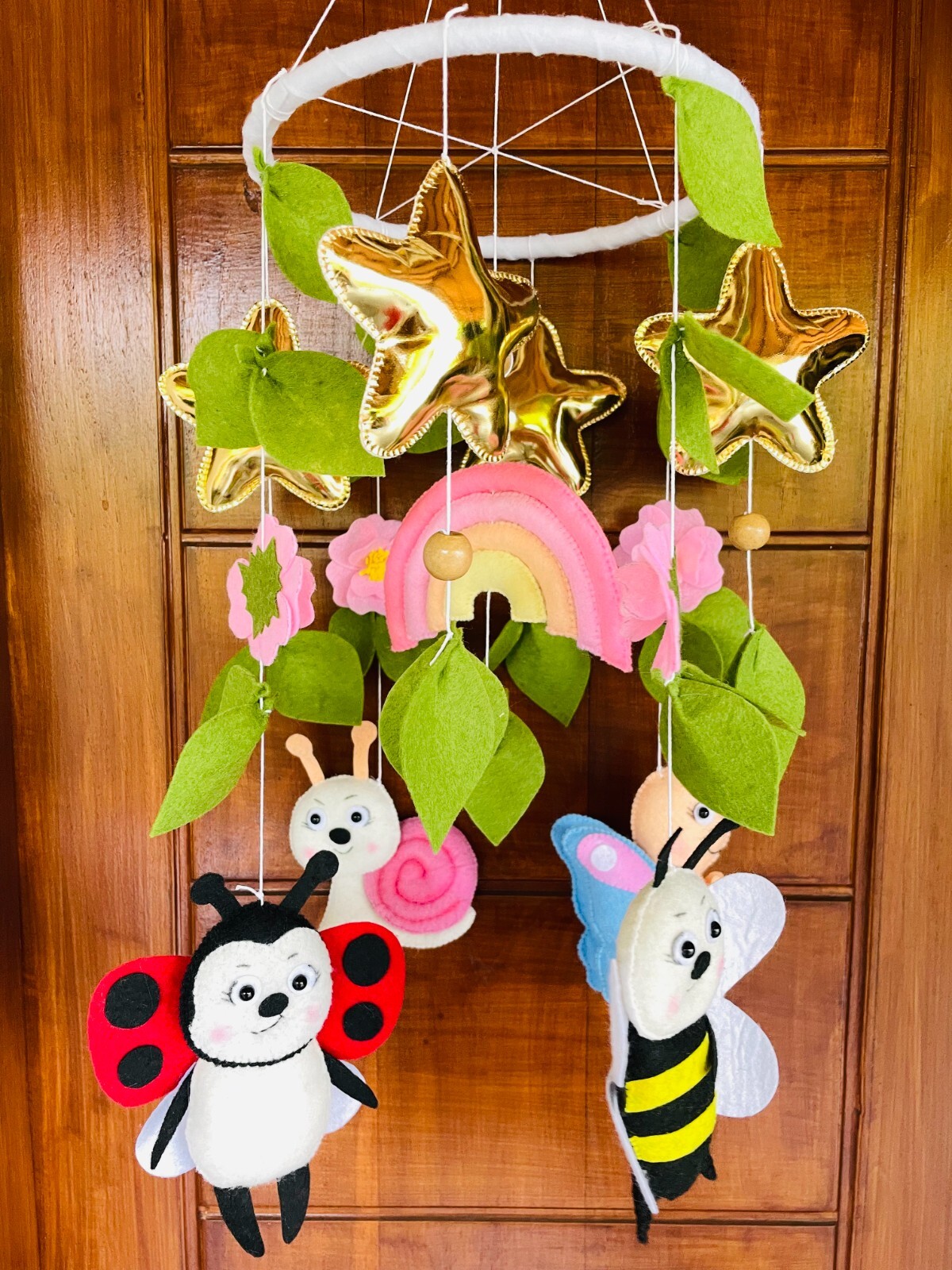 Baby mobile handmade rainbow & bugs, bee and star nursery cot mobile | eBay