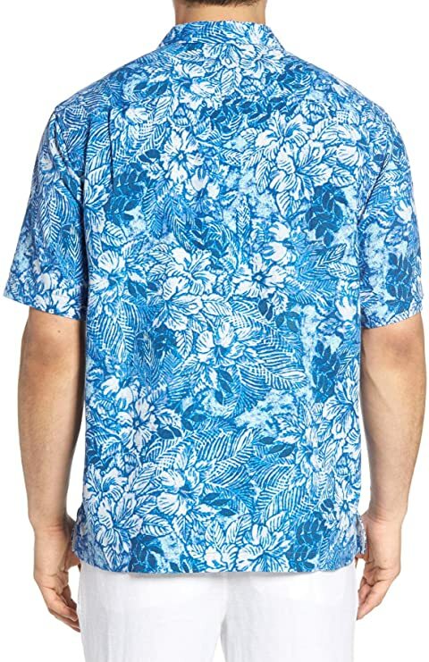 Tommy Bahama Island Zone Greek Batik Silk Camp Shirt; Bering Blue, M | eBay