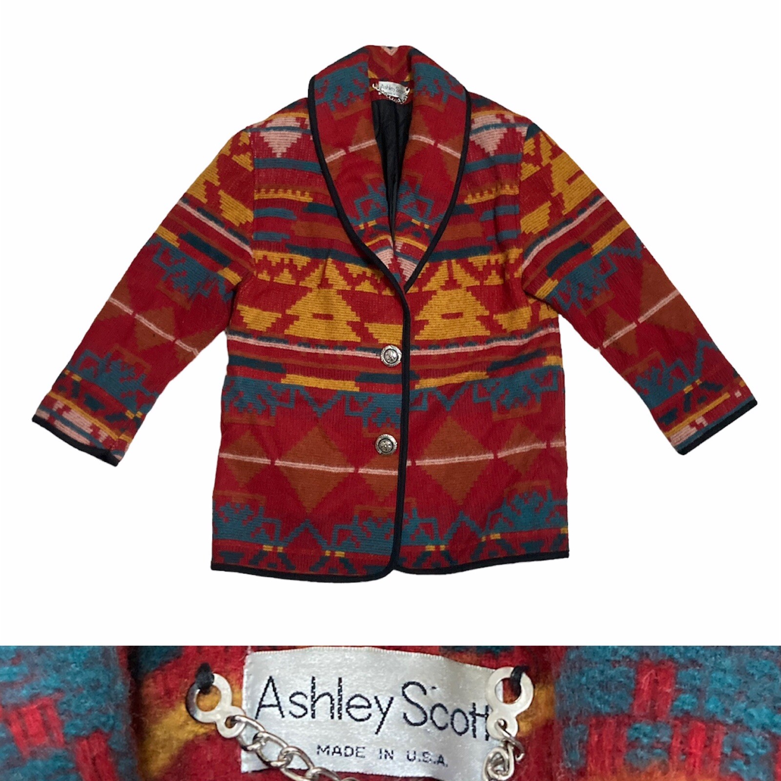 Vintage Ashley Scott Aztec Southwestern Wool Coat Wom… - Gem