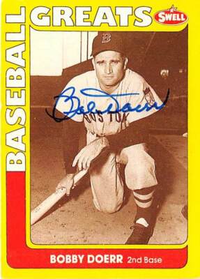 Bobby Doerr autographed baseball card (Red Sox) 1990 Swell Greats #25 ...