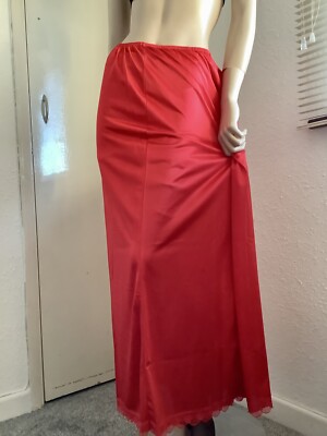 Lipstick Red Silky with Lacy Hem Long Formal Length Half Slip Petticoat ...