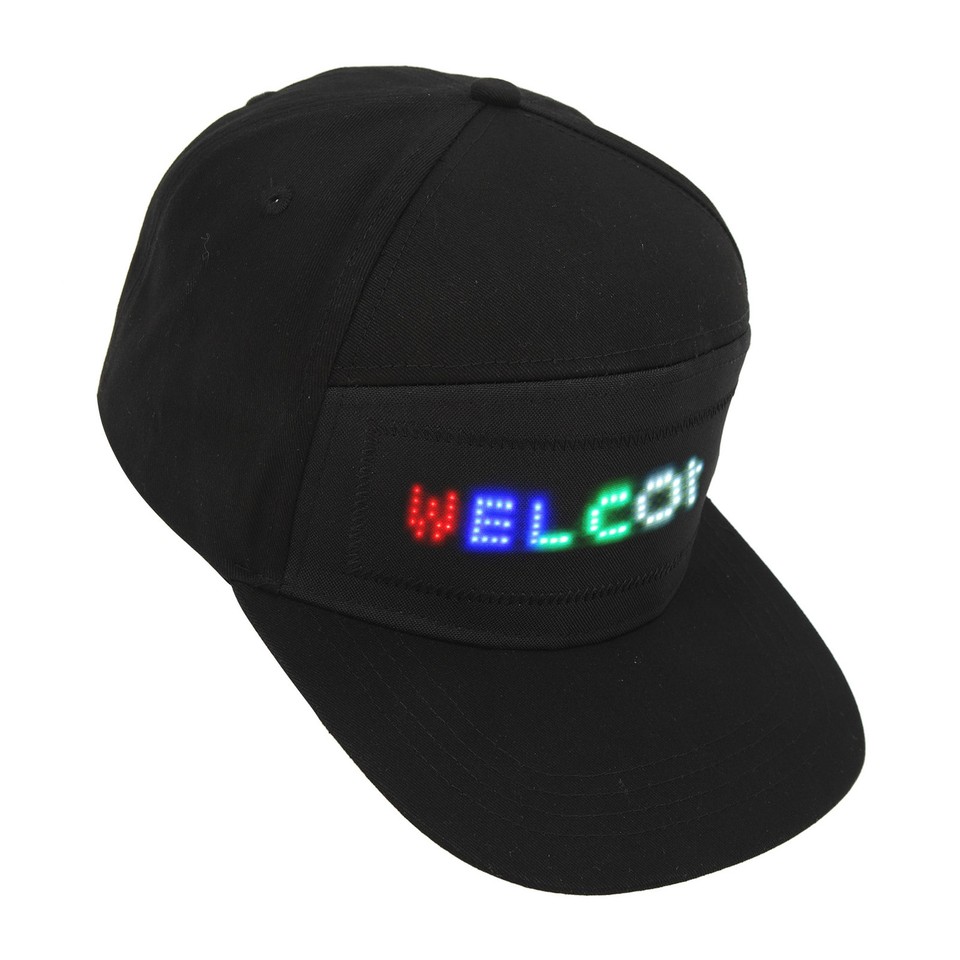 LED Cap Programmable BT APP Control Editable Colorful LED Hat Black For ...