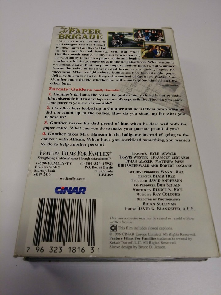 Gunther & The Paper Brigade -Feature Films for Families Collection-VHS ...