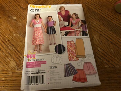 Simplicity Pattern 2576 Girls LEARN TO SEW Skirts 2 Lengths w ...