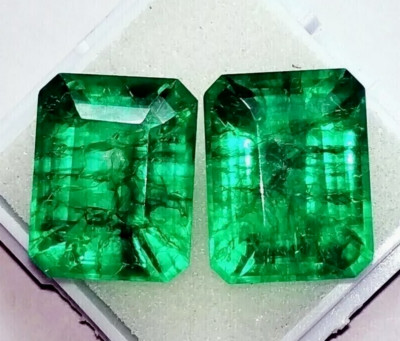 2 Pcs Emerald Cut GIE Certified NATURAL Emerald 20 Ct LOOSE GEMSTONE ...
