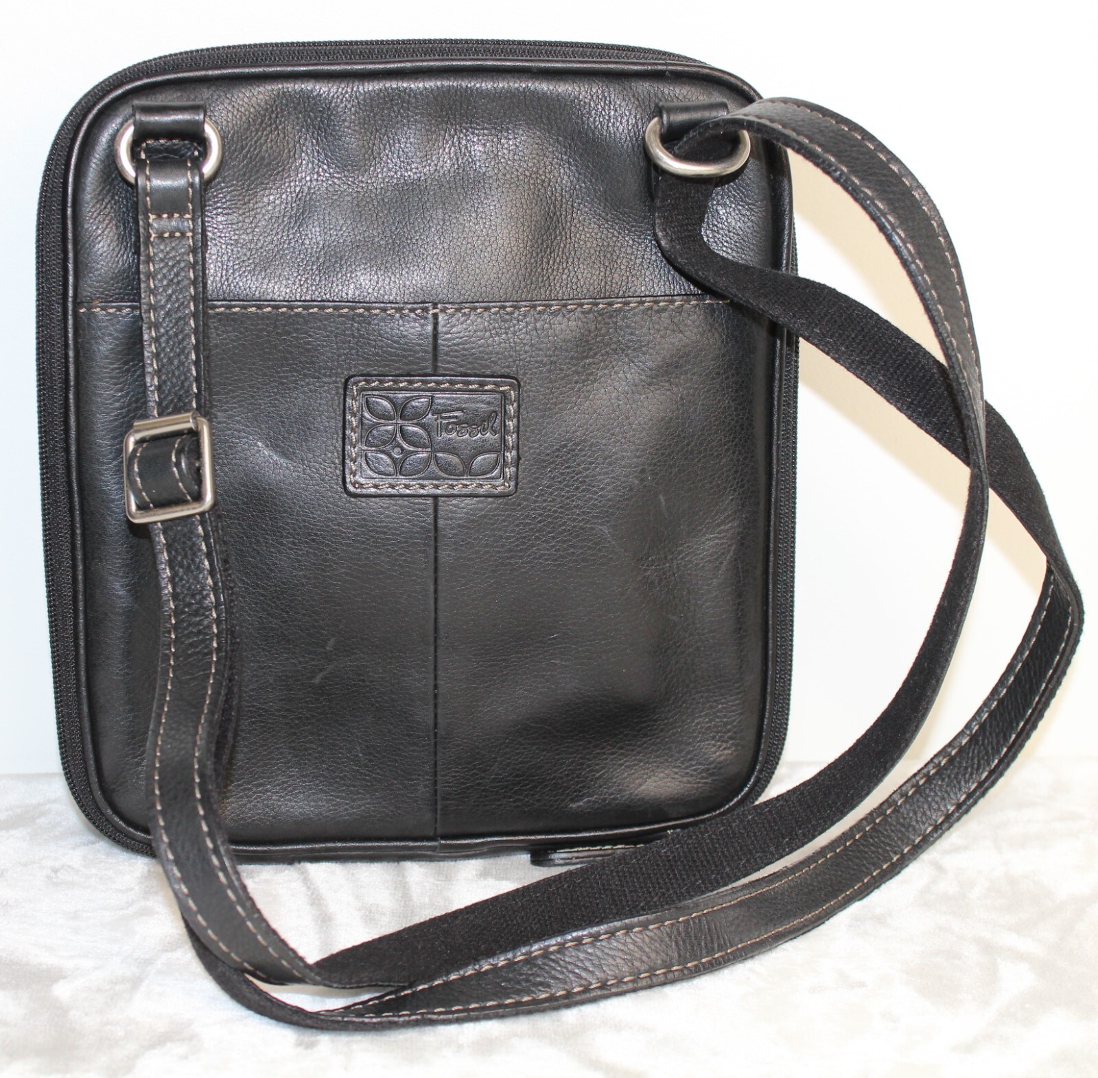 Fossil Black Leather Cargo Flap Shoulder Bag Crossbody Organizer Purse ...