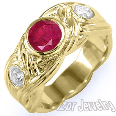 Men's Genuine Ruby And Diamond Ring 18k Solid Yellow Gold Sizes 8 to 14 ...