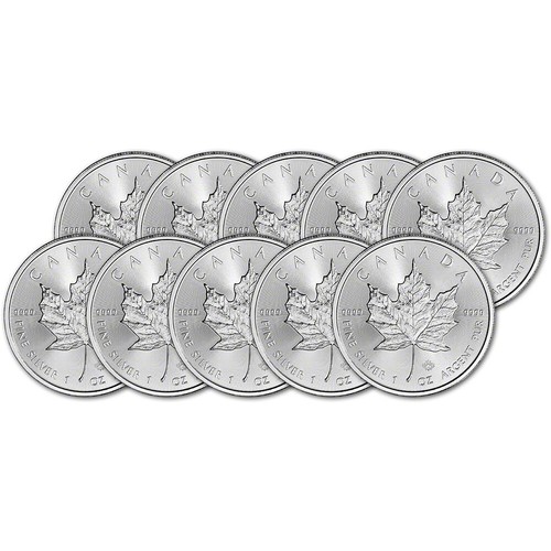Canada Silver Maple Leaf - 1 oz - $5 - BU - Ten 10 Coins - Random Date ...