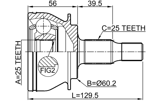 1610-169 Febest OUTER CV JOINT 25X60.2X25 A1693601768, A1693704772 ...