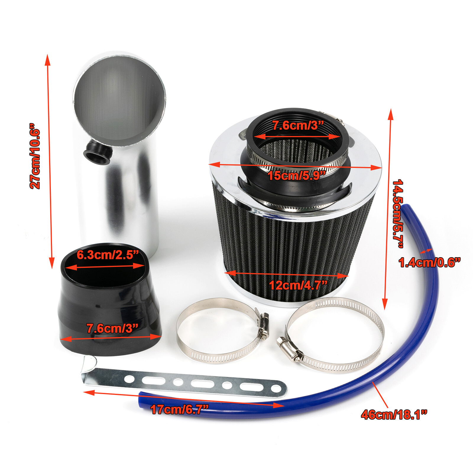 3"64-76mm Silber Sportluftfilter KFZ, Auto Air Intake Kit Sport ...